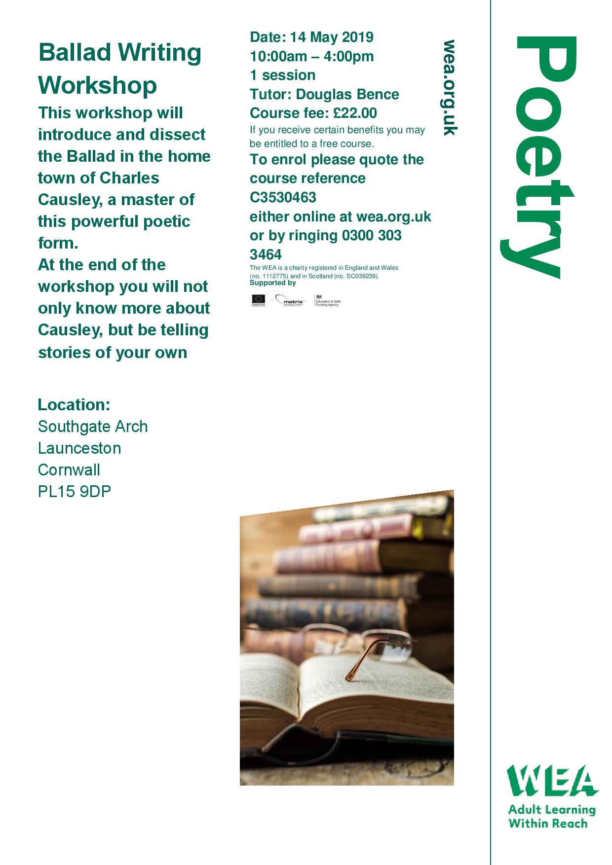 Ballad Writing Workshop 14th May 2019 - The Charles Causley Trust